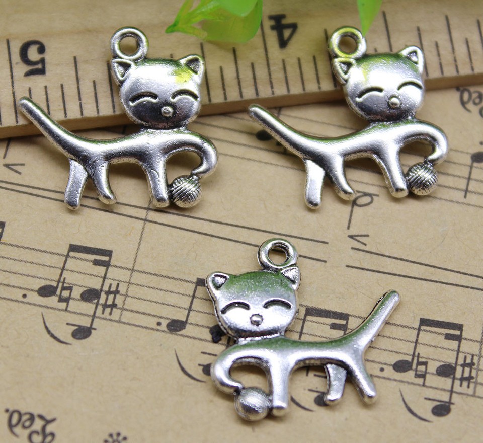 Wholesale 10/30/50X Retro Cat Alloy Charms Pendants Jewelry Making DIY ...
