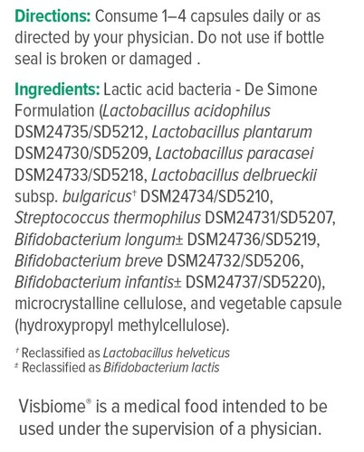 Visbiome High Potency Probiotics, 112.5 Billion CFU Live, 60 Caps ...