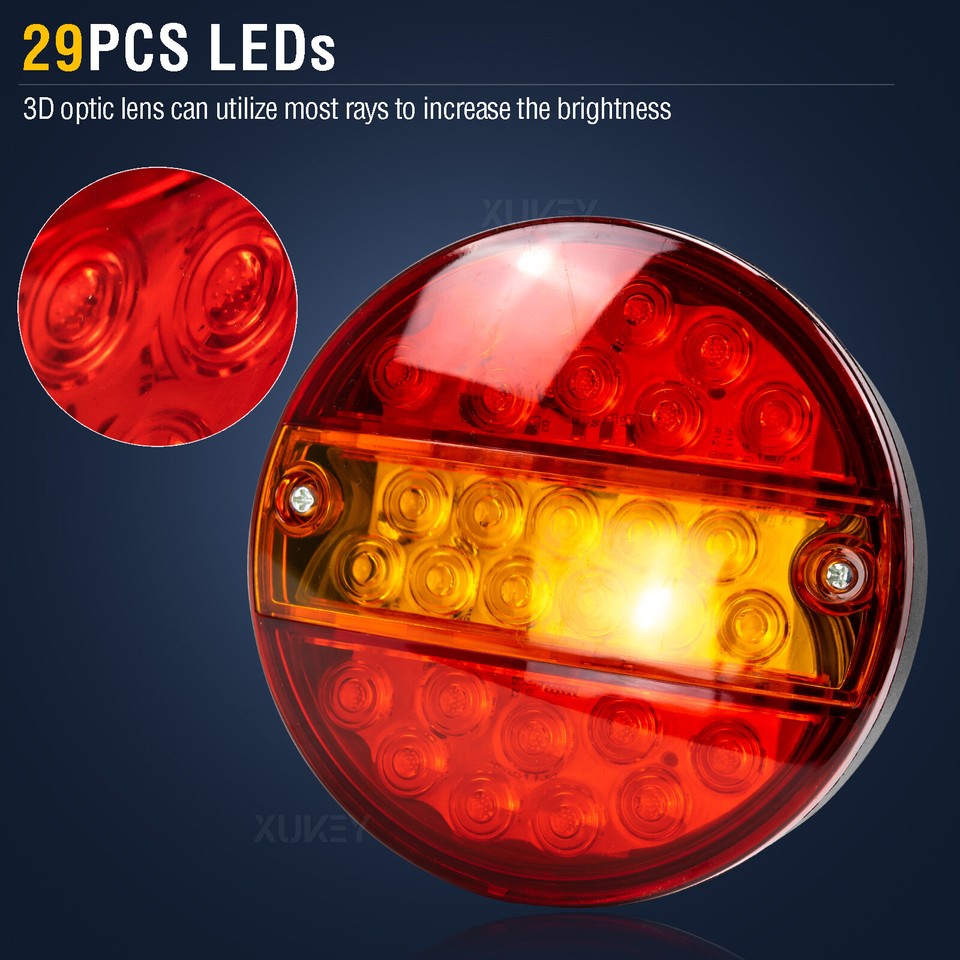 2X Rear Round Hamburger LED Tail Light Flush Dynamic Turn Indicator 12 ...