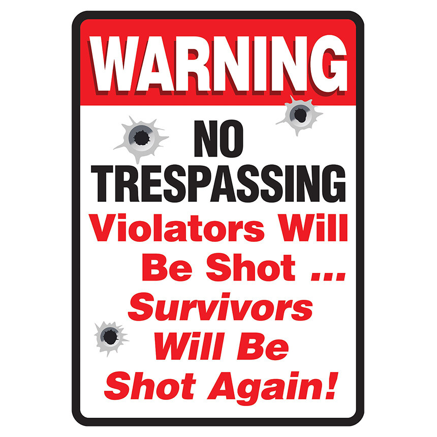 12" x 17" Tin Metal GUN & Shooting Signs: No Trespassing, Self Defense ...