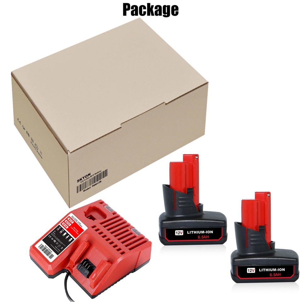 6.5AH for Milwaukee 12V M12 3Ah Lithium-ion Battery and Charger Combo ...