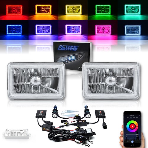 4X6" BLUETOOTH Color Change RGB SMD LED Halo Headlight 6000K HID Light ...