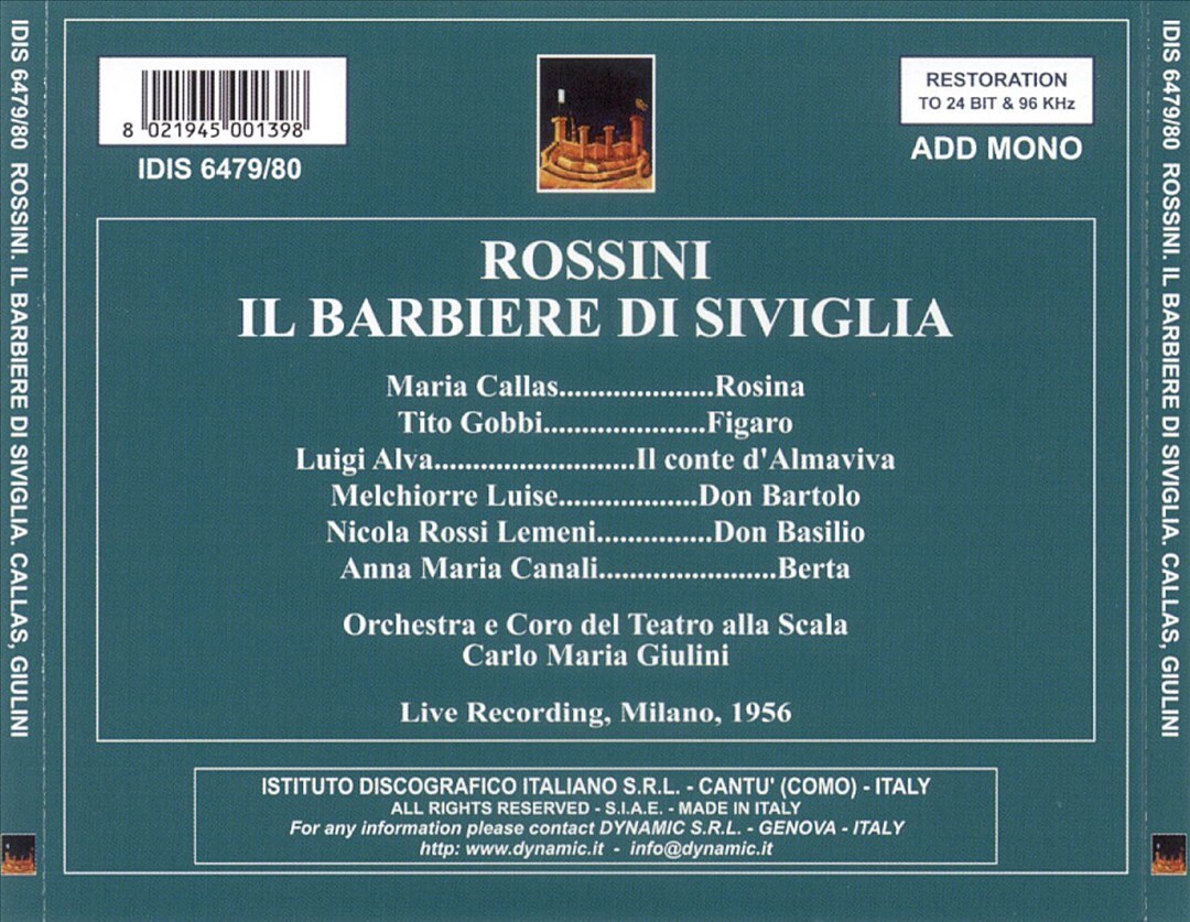 MARIA CALLAS / TITO GOBBI / CARLO MARIA GIULINI ROSSINI: IL BARBIERE DI ...