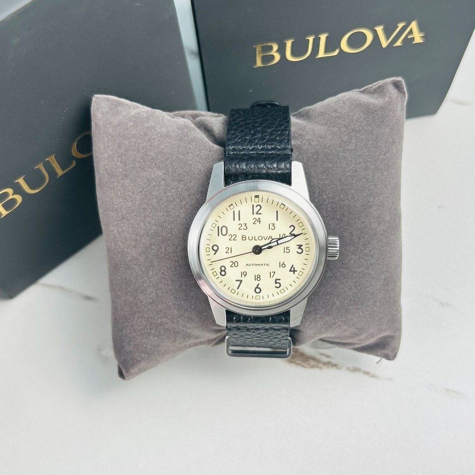 Bulova Men's Classic Hack Watch 96A246 Ivory Dial Black Leather ...