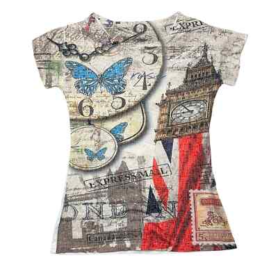 Y2k london england. big ben all over print heather fitted baby tee size ...