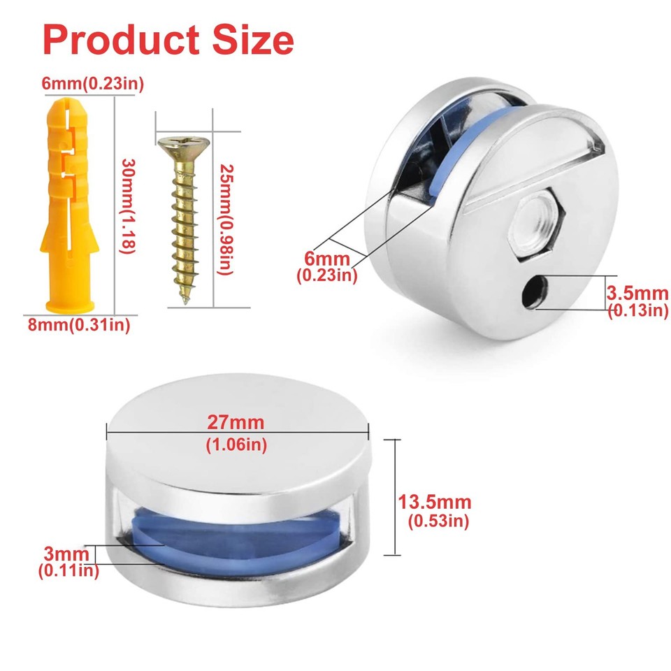 Mirror Mounting Clips 8 PCS Zinc Alloy Mirror Holders for 3-5mm Mirrors ...