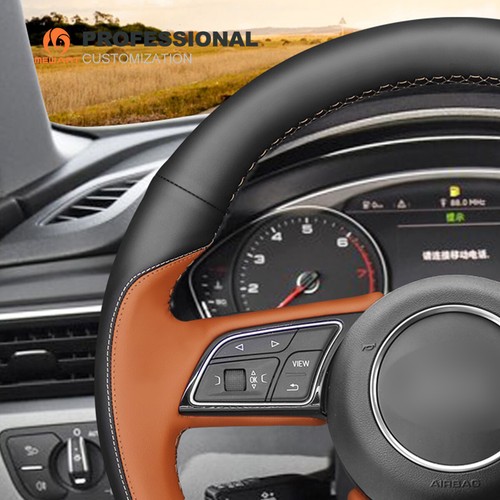 DIY Black Brown Leather Steering Wheel Cover Wrap for Audi A3 A4 A5 S5 ...