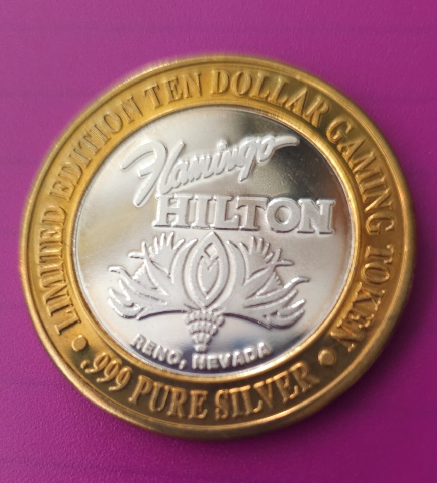 Limited Edition $10 Gaming Token Pink Flamingo 1994, .999 Pure Silver ...