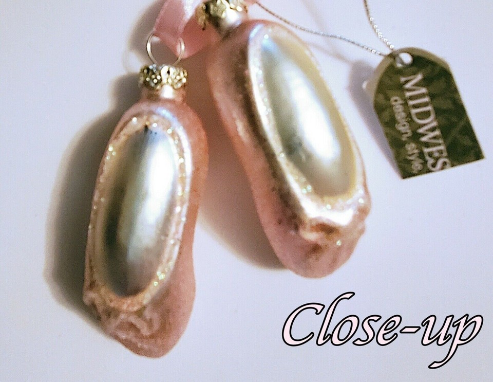 PINK GLITTER GLASS BALLET SLIPPER CHRISTMAS TREE ORNAMENT w/ RIBBON ...