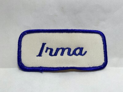 IRMA USED EMBROIDERED VINTAGE SEW ON NAME PATCH TAGS BLUE ON WHITE | eBay