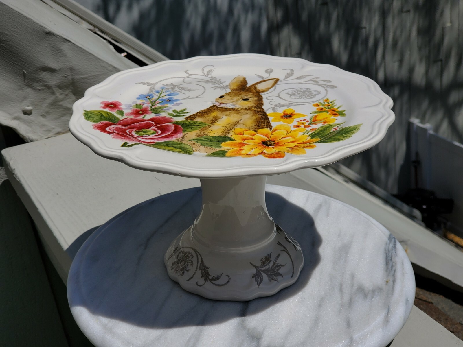 MAXCERA Bunny Rabbit Floral Porcelain Cake Plate Stand Spring ...