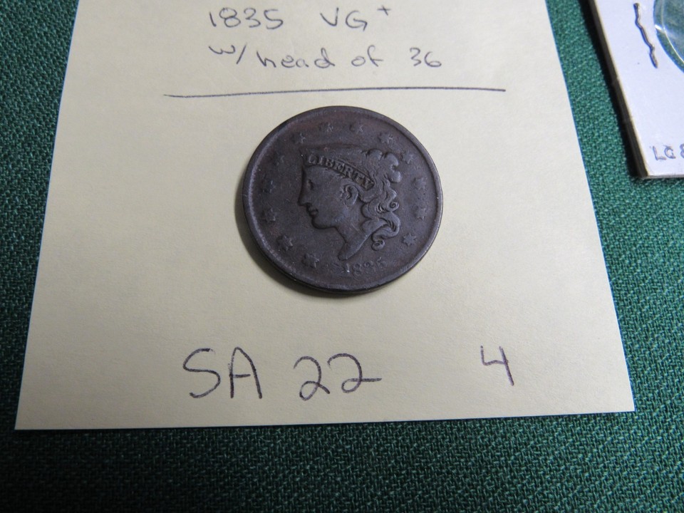 1835 large cent with head of 36 COINS GRADED BY A COIN DEALER vg+ | eBay