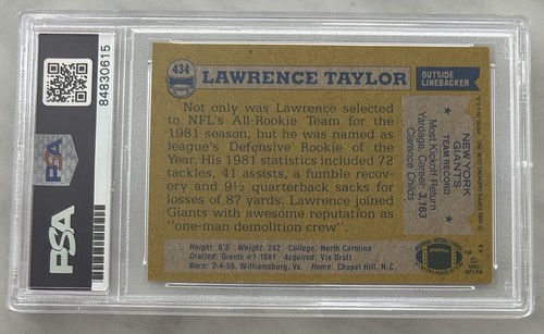 1982 TOPPS LAWRENCE TAYLOR ROOKIE RC AUTOGRAPH SIGNED ON CARD #434 ...