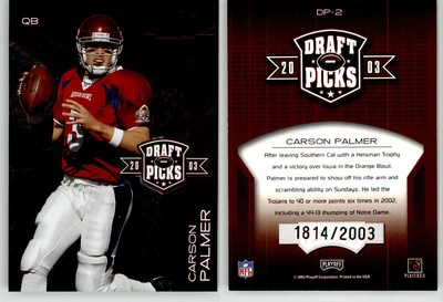 Carson Palmer 2003 Prestige Draft Picks DP-2 /2003 USC Bengals RC ...