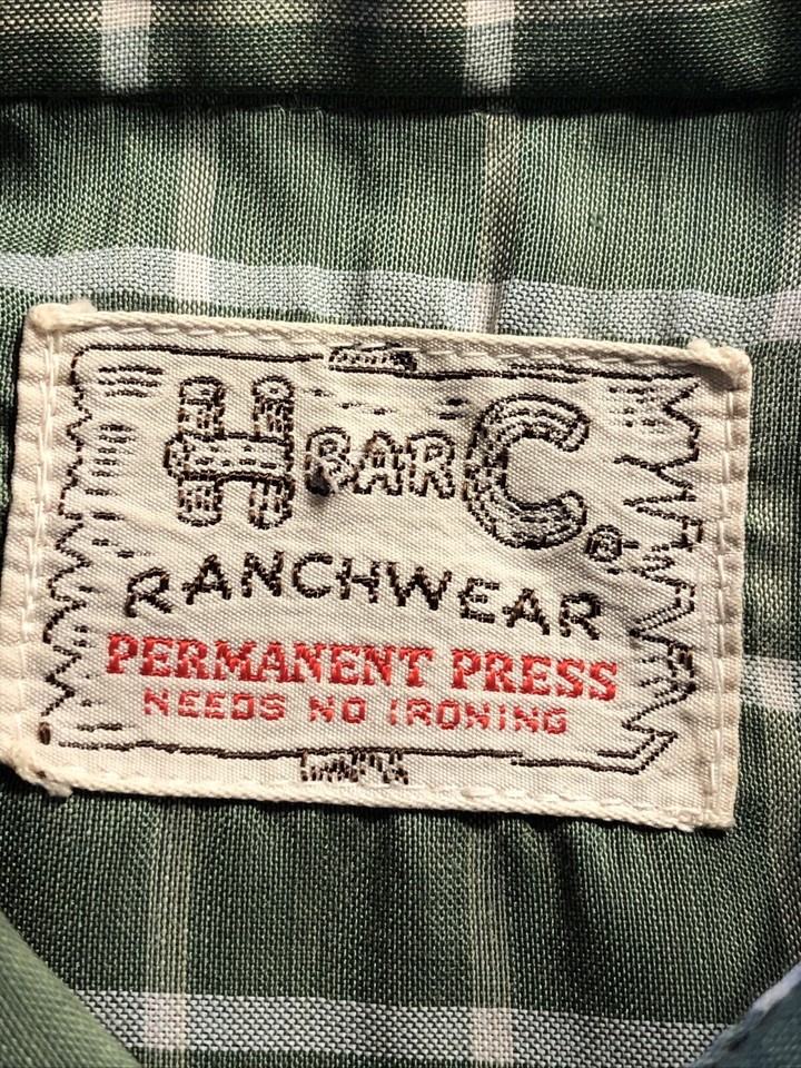 Vintage H Bar C Shirt Mens Large Green Check Western Pearl Snap Rodeo ...