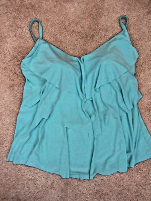 Aqua Green 3 tiered Front Tankini Swimsuit Top Womens Plus Sz 20W High ...