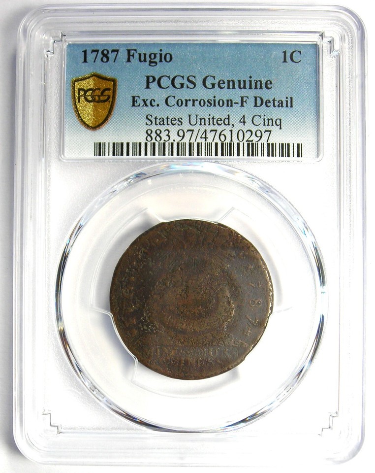1787 Fugio Cent 1C Colonial Copper Coin - Certified PCGS Fine Detail ...