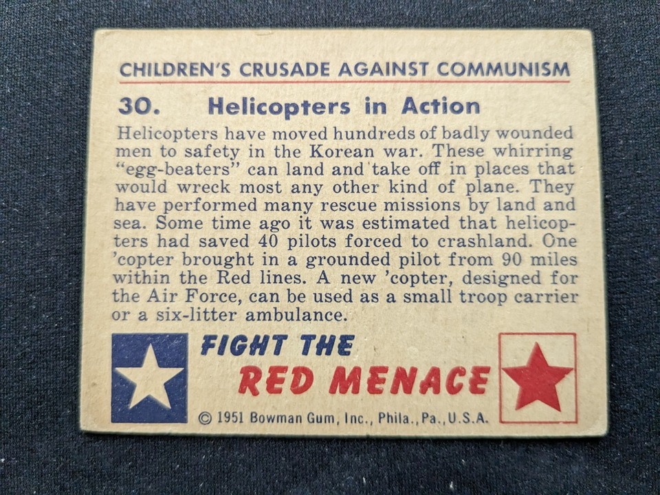 1951 Bowman Fight the Red Menace Card # 30 Helicopters in Action (VG/EX ...