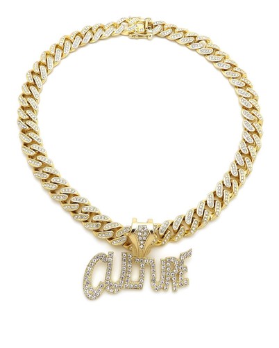 OFFSET MIGOS CULTURE PENDANT MIAMI CUBAN LINK CHAIN NECKLACE GOLD ...