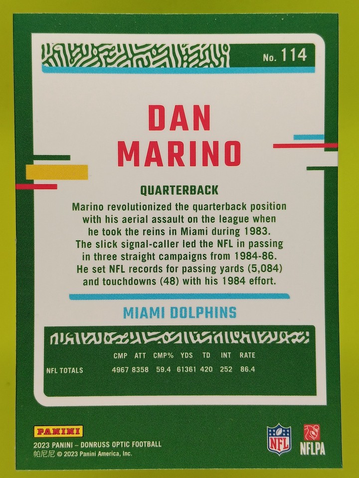 2023 Donruss Optic Dan Marino #114 Miami Dolphins | eBay