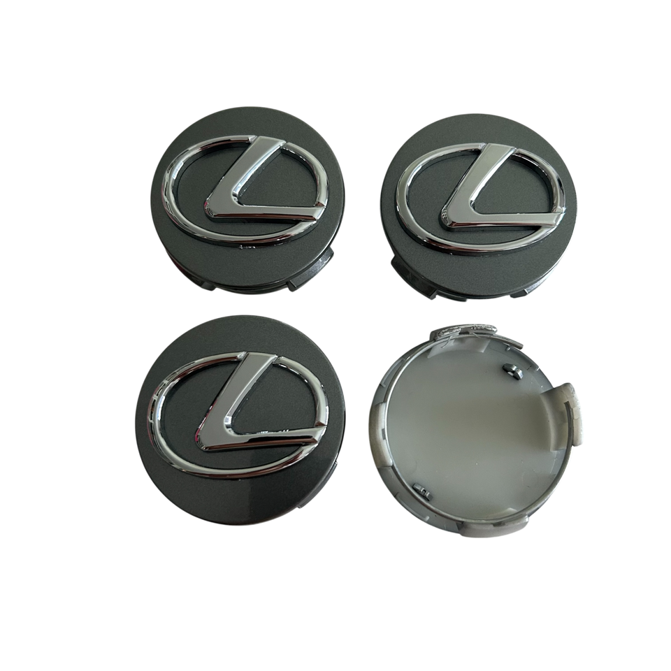 Gray Lexus Center Caps with Chrome Logo Emblem for ES GS IS LC LS NX UX ...