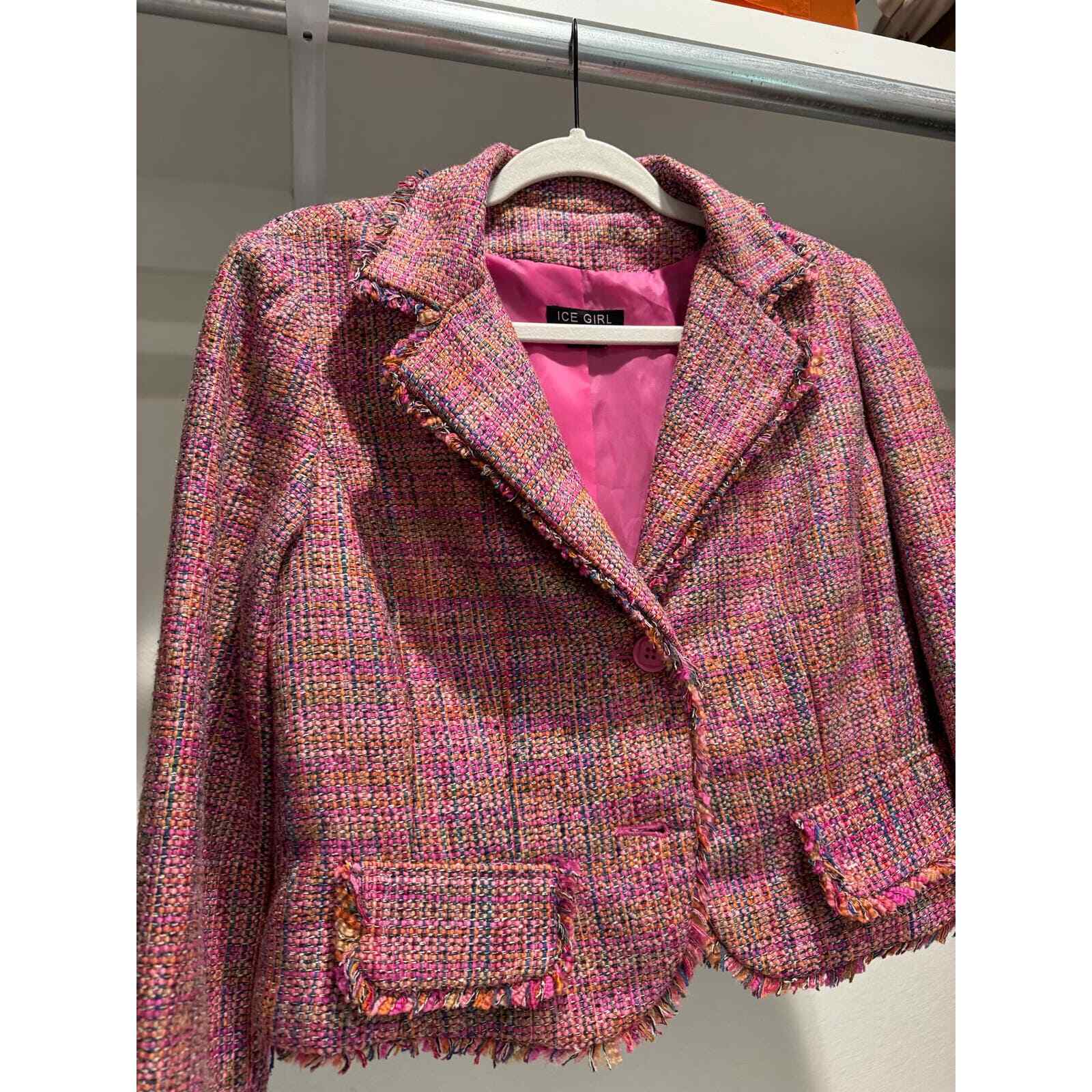 Ice Girl Pink Tweed Blazer Suit Jacket Size Large - Gem