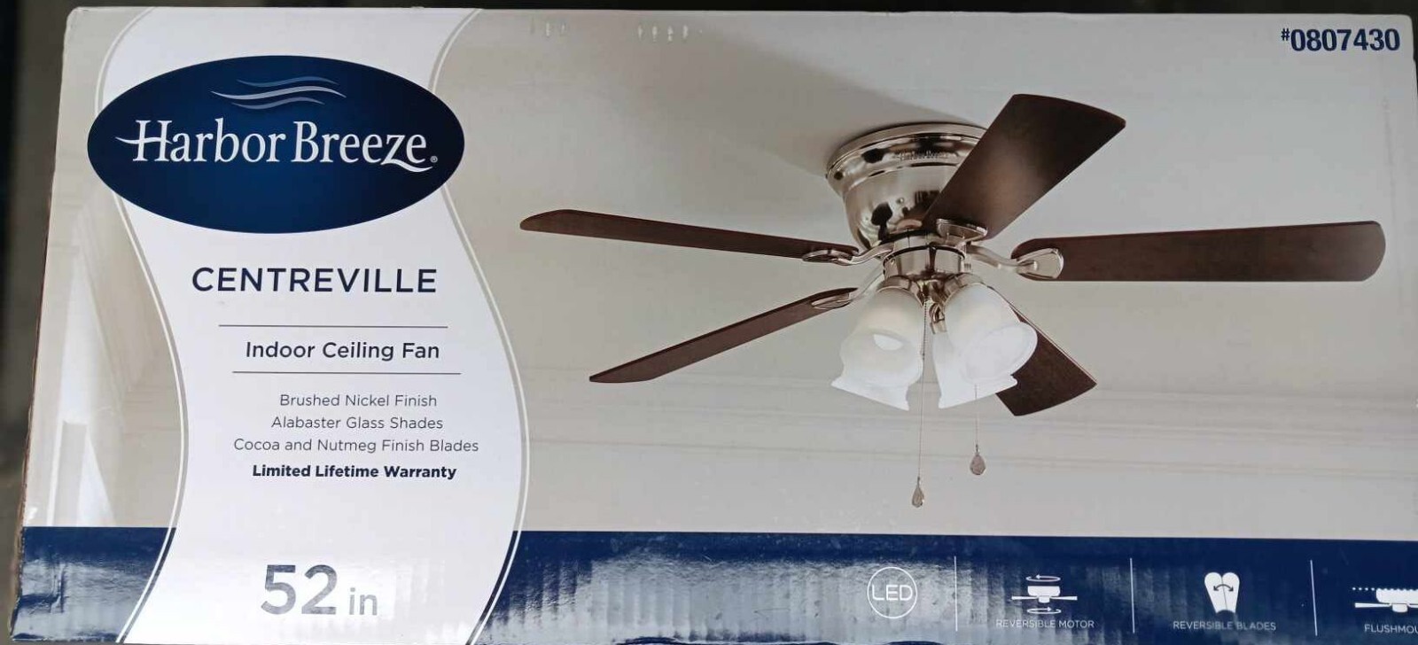 Harbor Breeze 52" Centreville Ceiling Fan with Led Lights Brushed ...