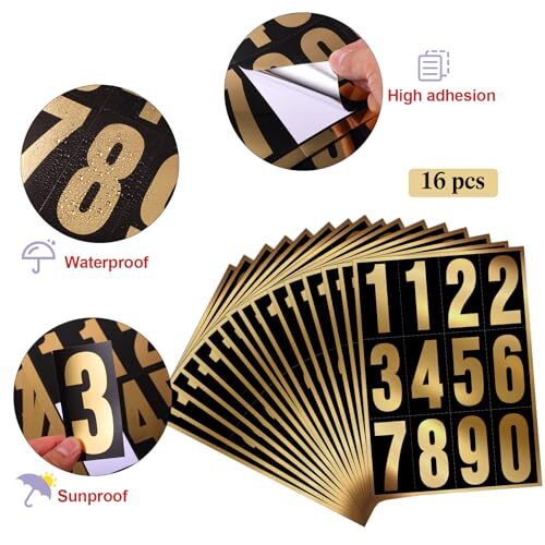 192 Pcs 16 Sets Number Stickers Mailbox Numbers 3 Inch Gold in Black | eBay