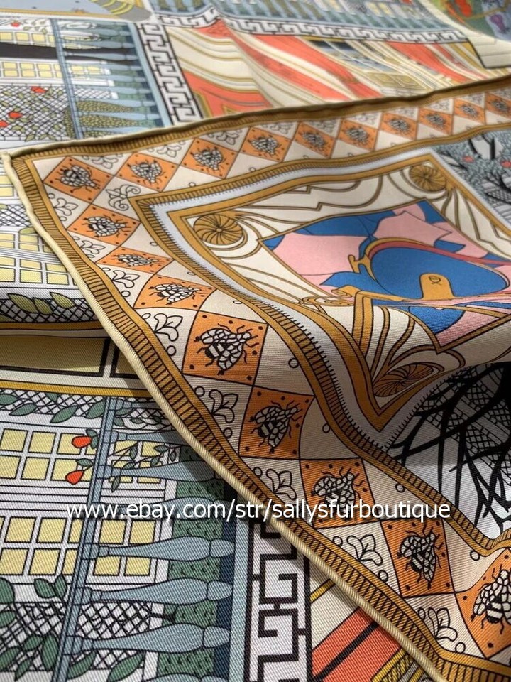 Sallys Twill Silk ~18 Momme~ Wrap Scarf Stole Castle Print Double Face ...