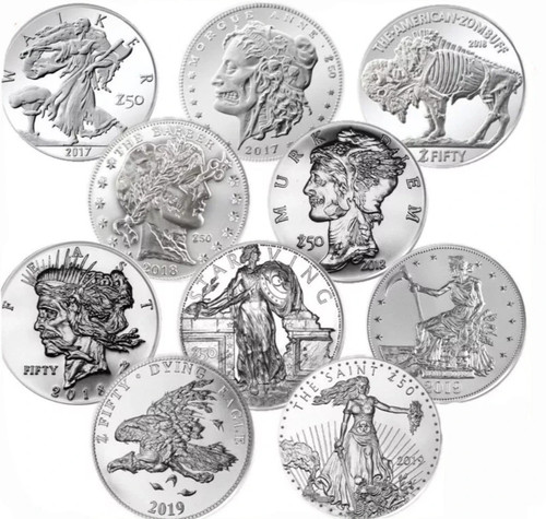 2017-2019 Zombucks 1 oz 0.999 BU Silver Rounds - Complete 10 Coin Set ...