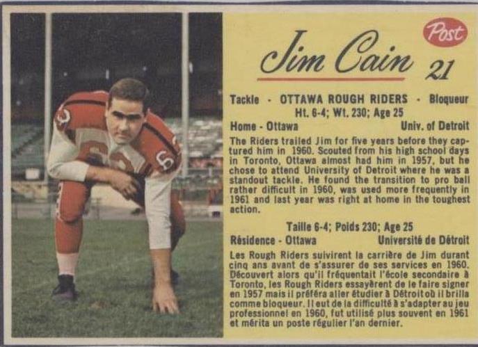 1963 Post CFL - Jim Cain #21 (RC) for sale online | eBay