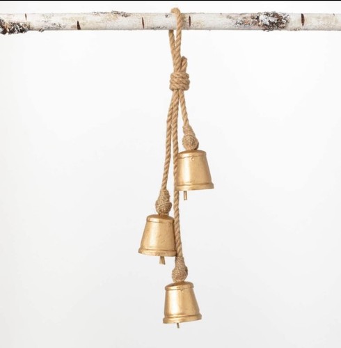 Set of 3 Hanging on Rustic Rope Giant Cow Bells 5" Home, Christmas ...
