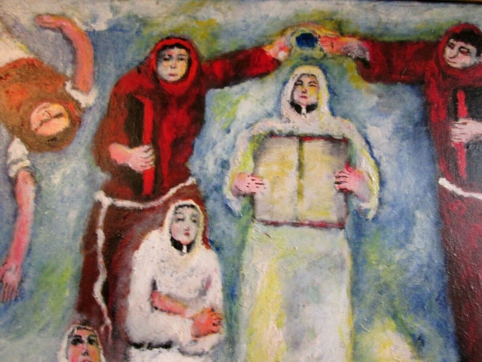 YOHANAN SIMON ATTRIBUTED PAINTING SIGNED, IMAGE OF ANOINTING RITUAL ...