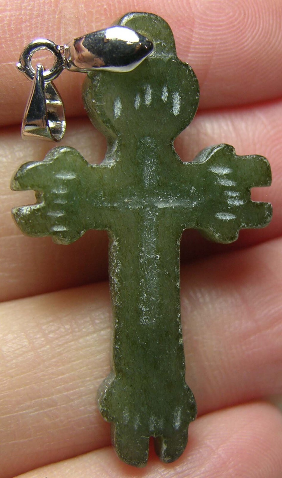 #4 Carving From 100% Natural Rough Green Jade Cross Pendant 21.50ct 4 ...