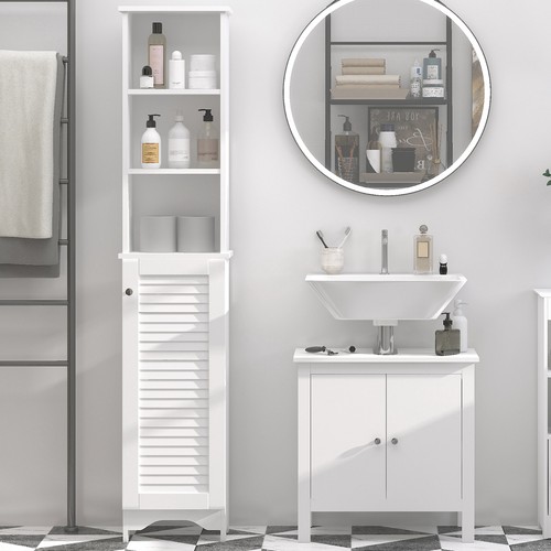 Wooden Collection Tall Bathroom Linen Tower with Adjustable Shelving ...