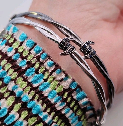 Lot of 2 Sterling Silver Multi Gemstone & Diamond Barbed Wire Bangle Bracelets | eBay