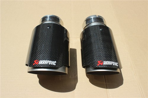 2* Akrapovic Glossy Carbon Fiber Exhaust tip 76-101mm Universal End ...