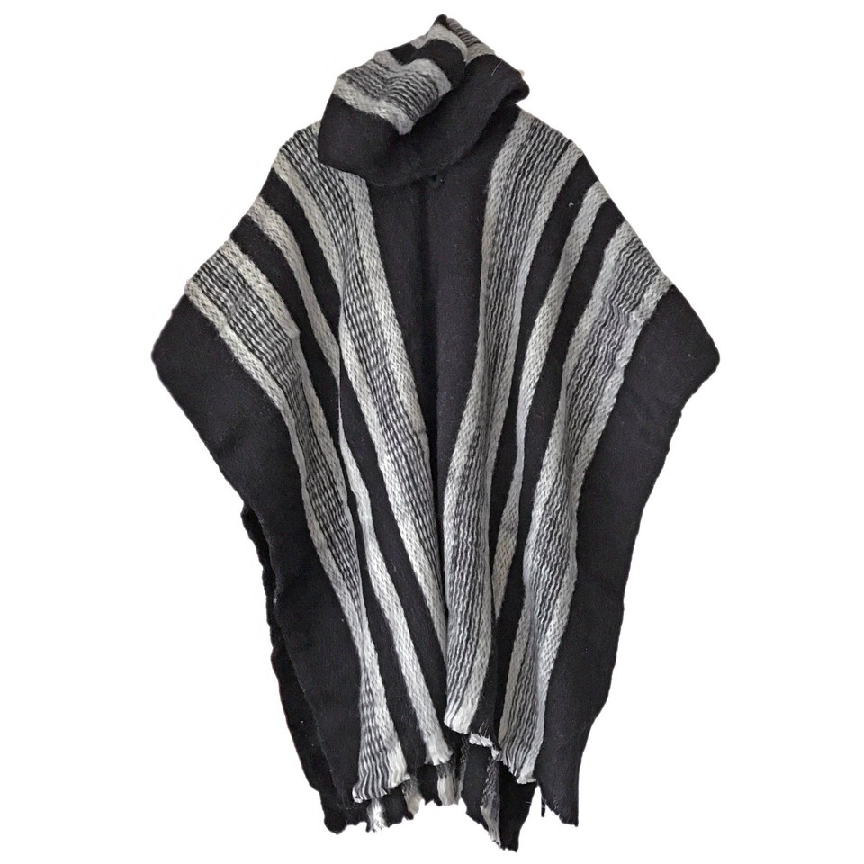 LLAMA WOOL MENS CAPE HOODED PONCHO COAT JACKET HANDWOVEN OTAVALO ...