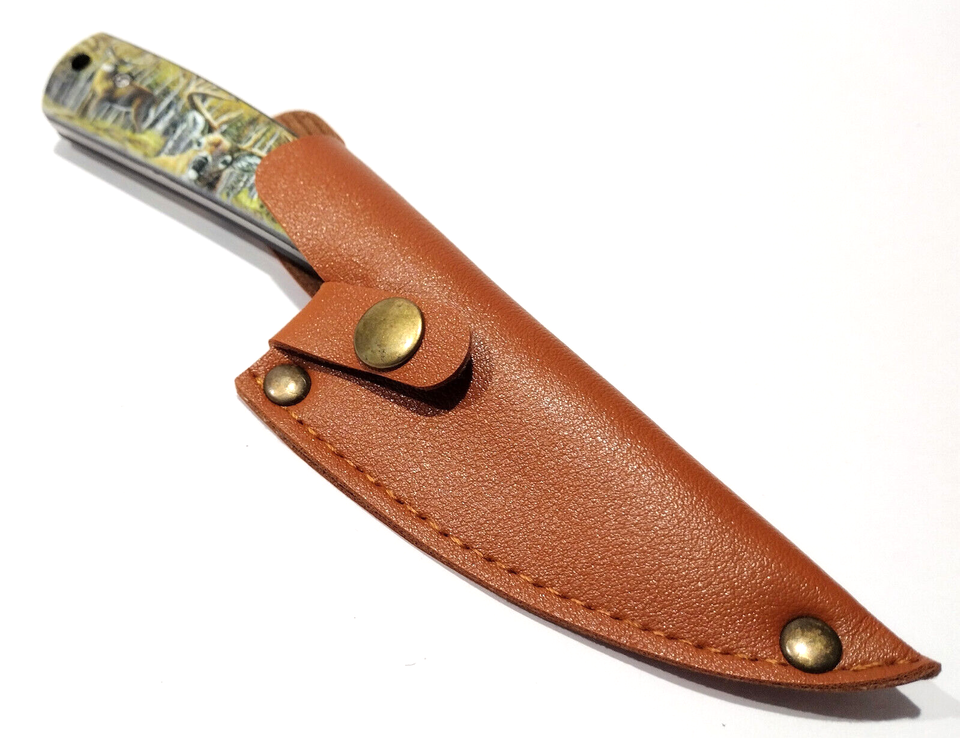 buck Deer Scene Artwork Sharpfinger Hunting Skinning Knife + Thin ...