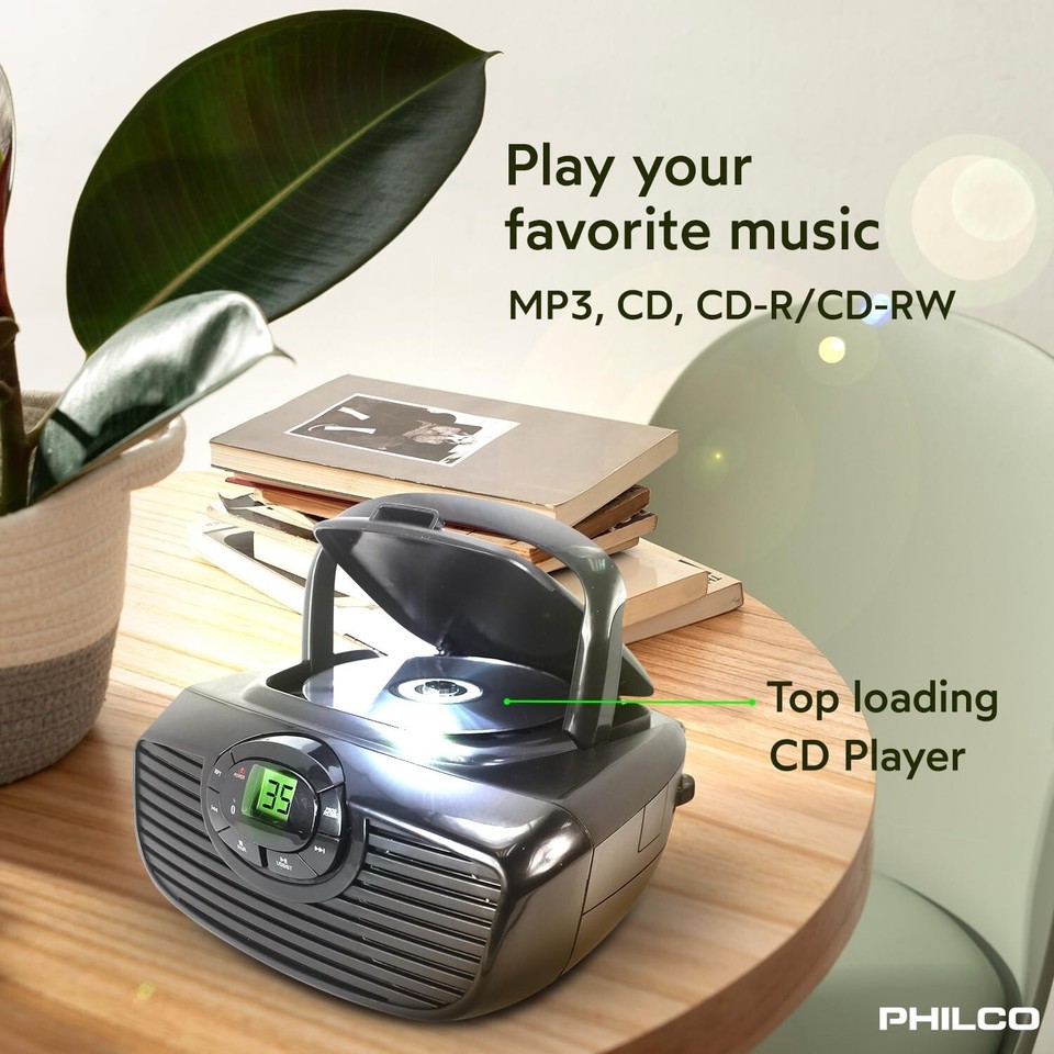 Philco Boombox Portable CD Player with Bluetooth, USB Playback MP3, AUX ...