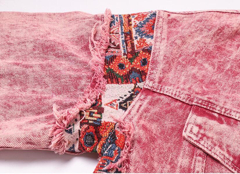 Men's Youth Fashion Ethnic Color Stitching Frayed Washed Denim Short ...