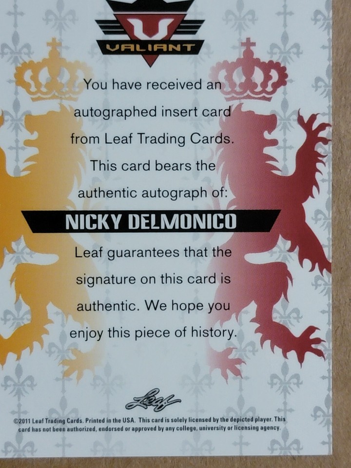 2011 Leaf Valiant Rookie Nicky Delmonico VA-ND1 Baseball Card Autograph ...