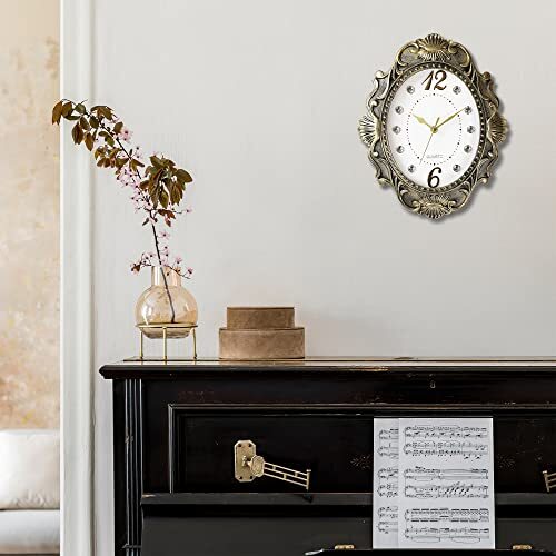 14 Inch Oval Rustic Wall Clock, Wall Clocks Battery Operated, Country ...