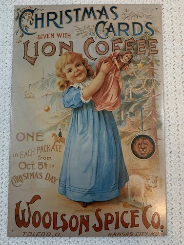 Vintage 1992 Desperate Sign Co. Lion Coffee Christmas Metal Advertising ...