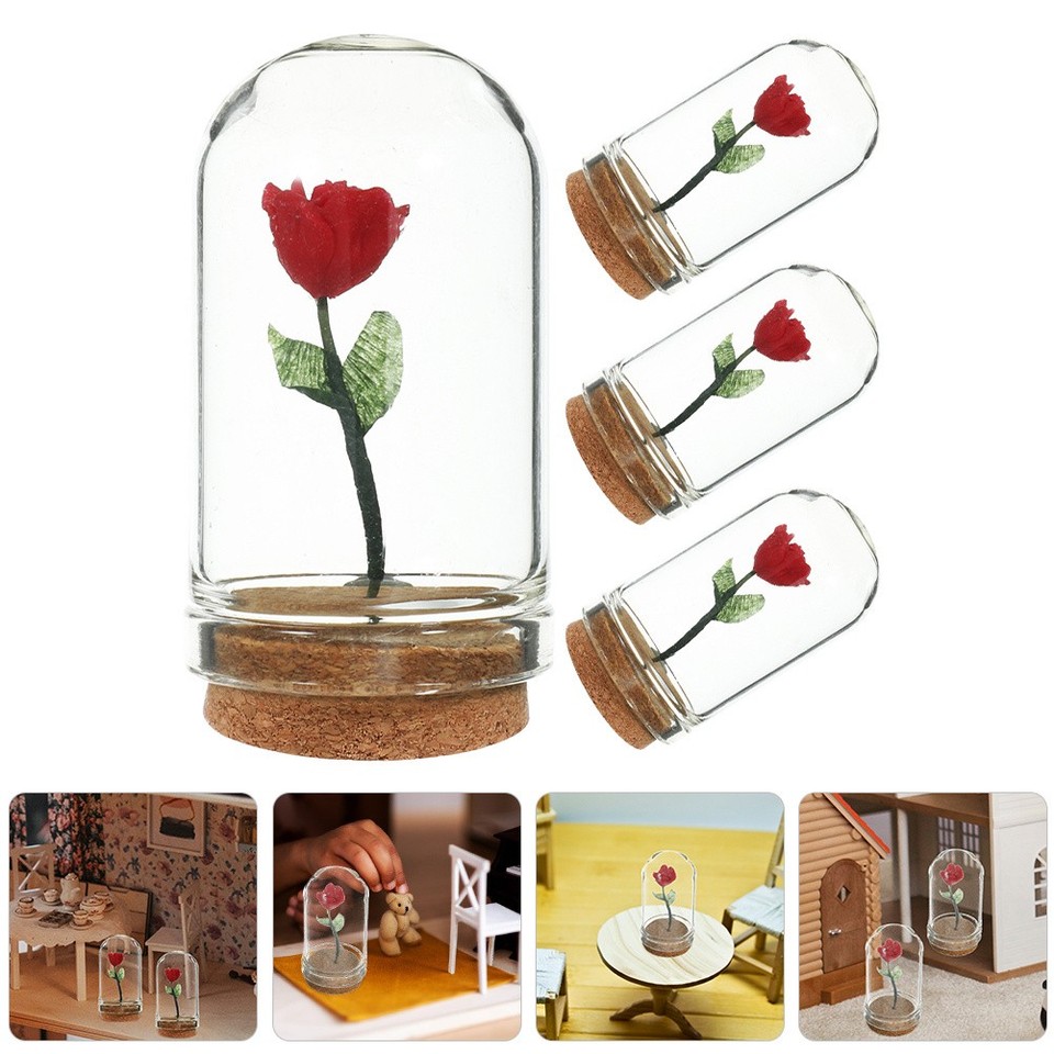 4 Pcs Miniature Flower Glass Dome Figurines Micro Flowers Dollhouse ...
