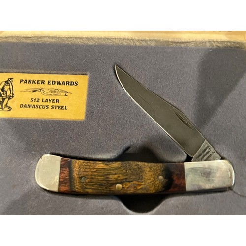Parker-Edwards 14231D Trapper Knife w/Damascus Blade & Pakkawood Scales ...