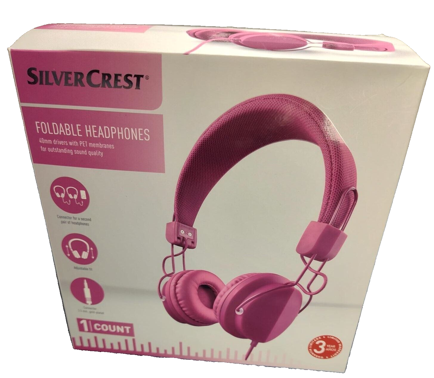 Silvercrest Foldable Headphones in pink with 40mm drivers with PET ...