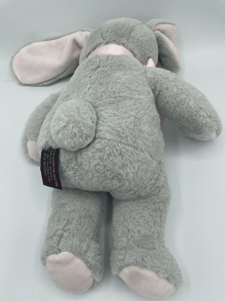 The Bearington Collection Gray Bunny Rabbit Pink Satin Bow 14" | eBay