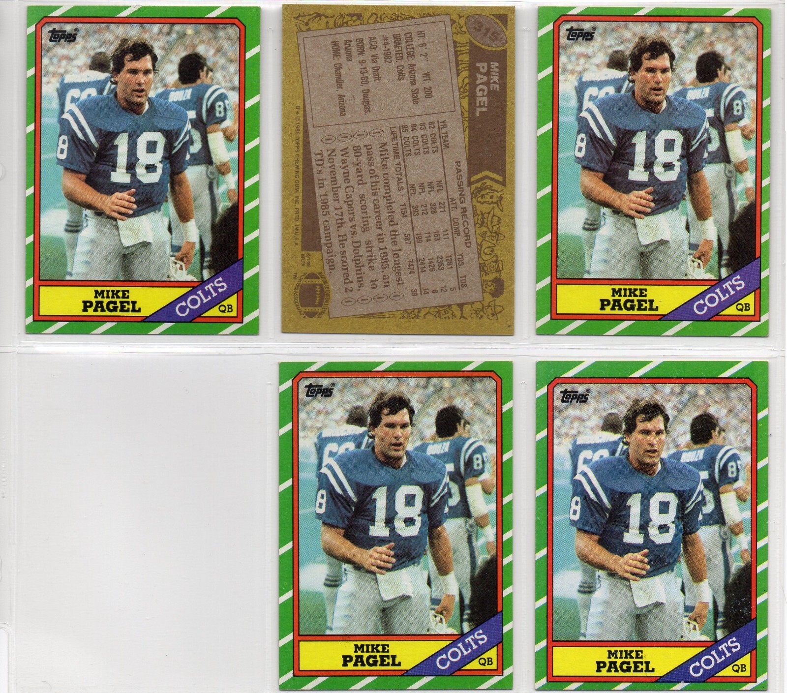1986 TOPPS FOOTBALL 315 MIKE PAGEL COLTS | eBay