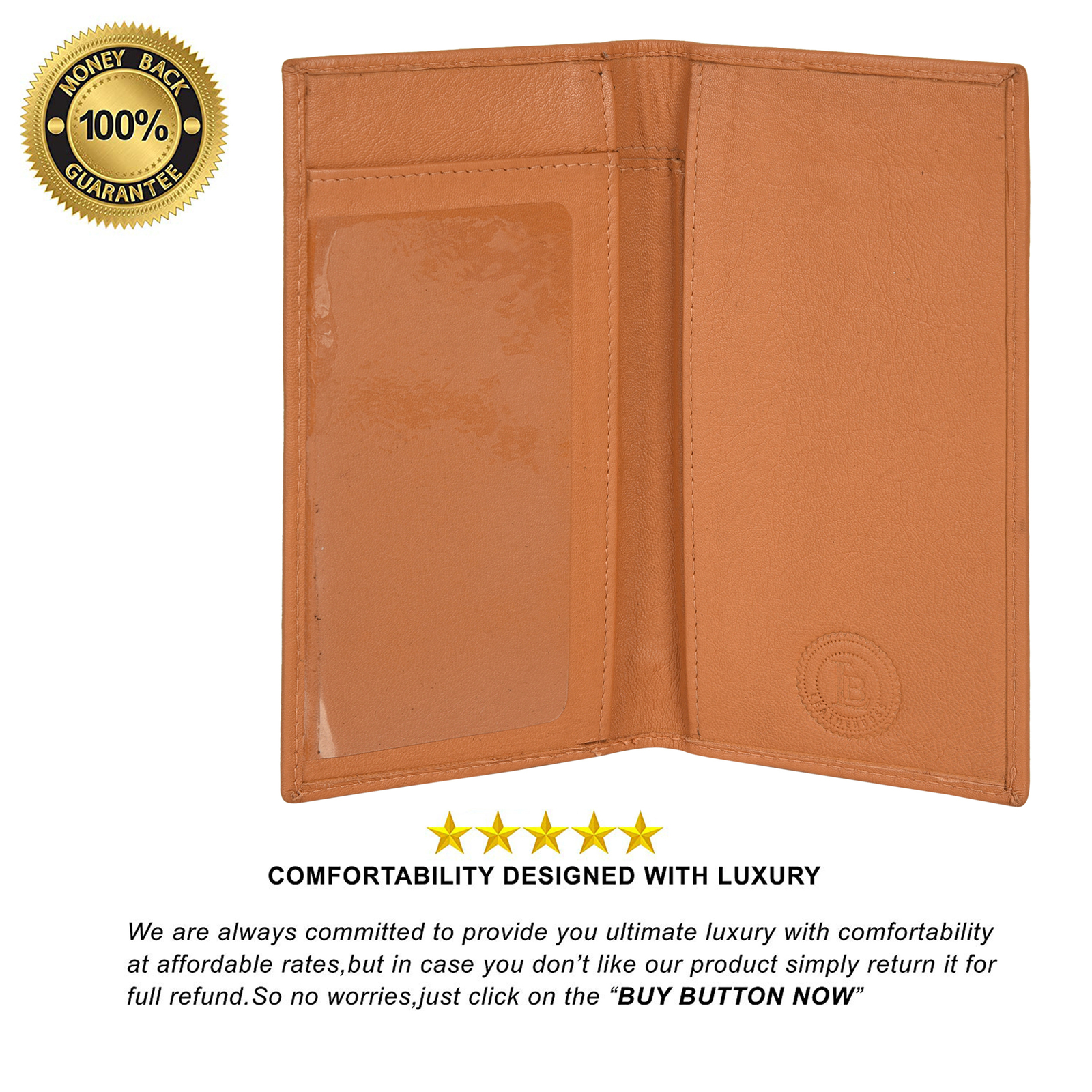 Leatherboss Genuine Leather Hand Crafted Checkbook Cover Top tear n ...